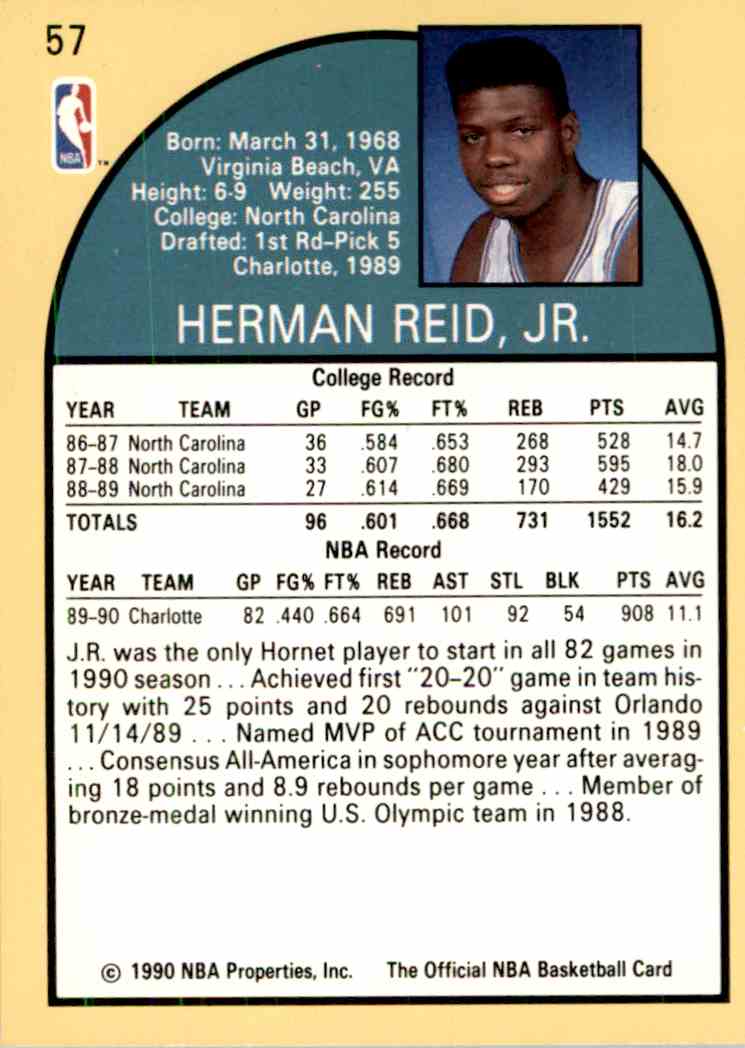 1990-91 NBA Hoops J.R. Reid #57 on Kronozio