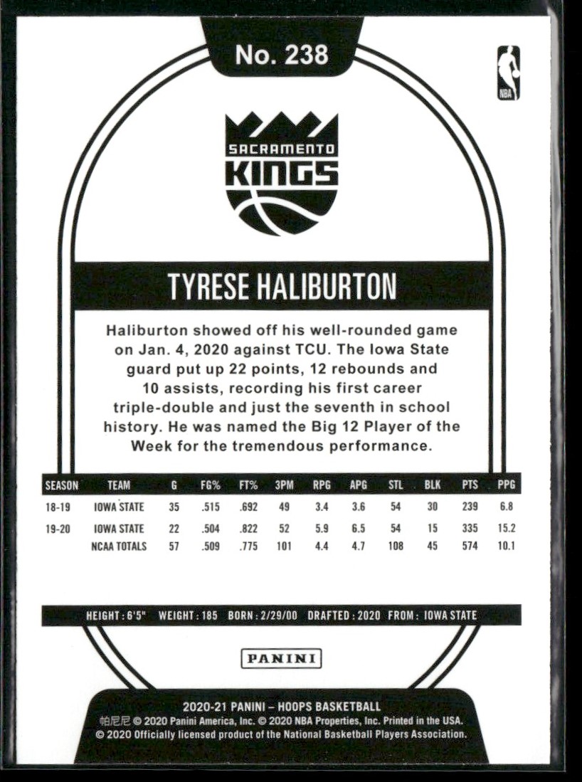2020-21 Hoops Tyrese Haliburton #238 on Kronozio