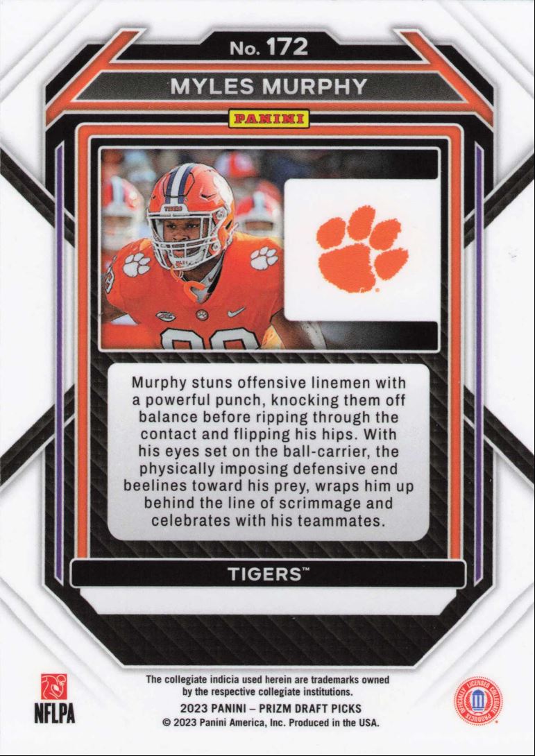 2023 Panini Prizm Draft Picks Myles Murphy #172 on Kronozio