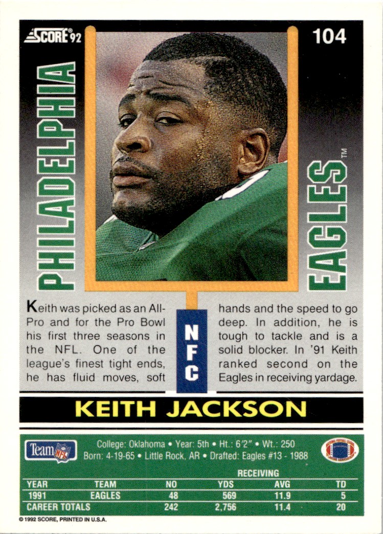 1992 Score Keith Jackson #104 on Kronozio