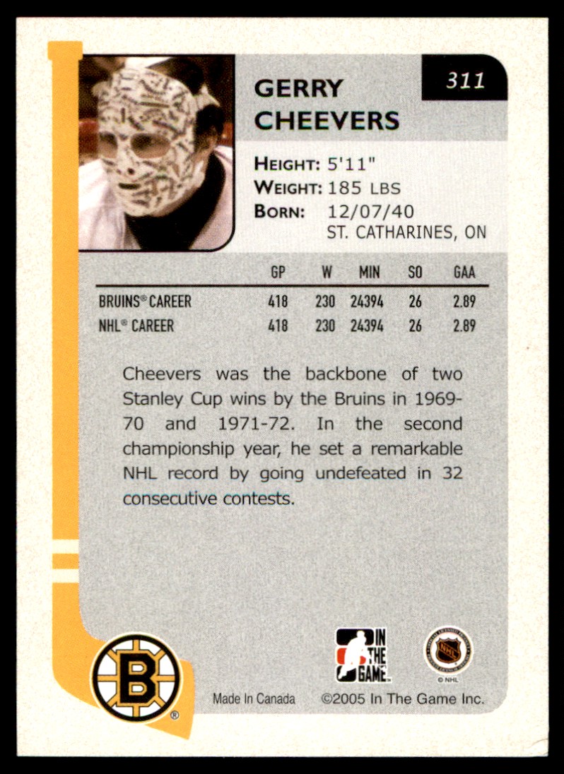2004-05 In The Game Franchises US East Gerry Cheevers #311 on Kronozio