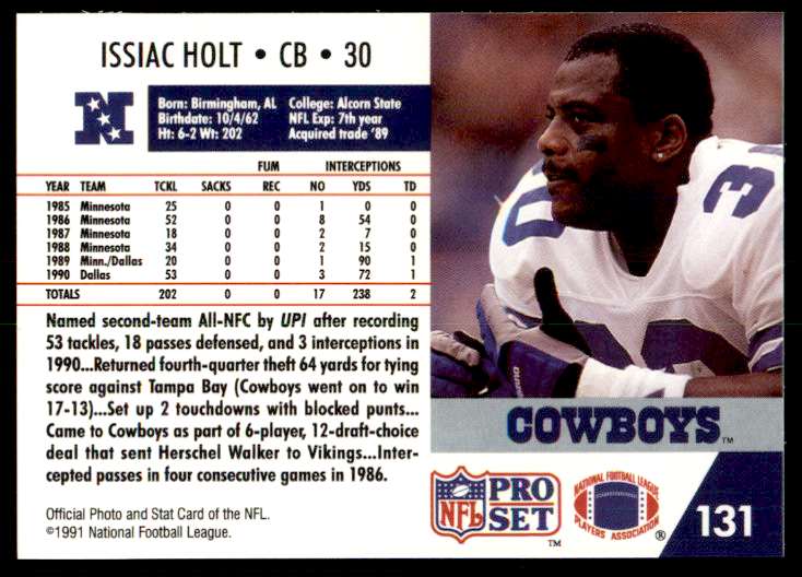 1991 Pro Set Issiac Holt #131 on Kronozio