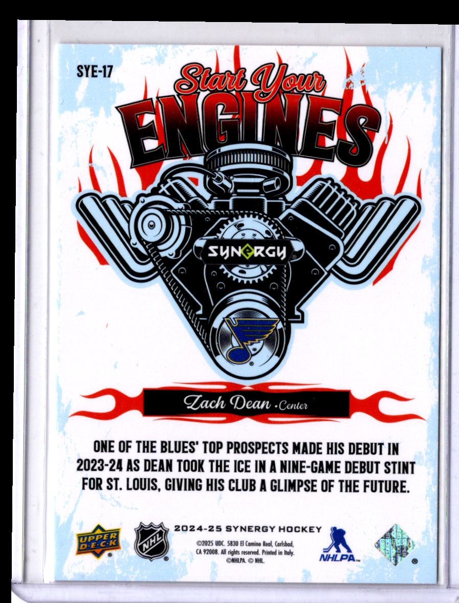 2024-25 Upper Deck Synergy Start Your Engines Zach Dean #SYE-17 on Kronozio