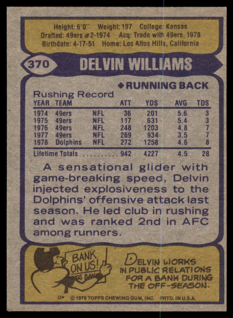 1979 Topps Delvin Williams #370 on Kronozio