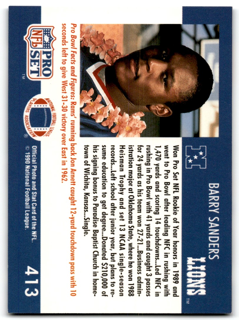 1990 Pro Set Barry Sanders #413 on Kronozio