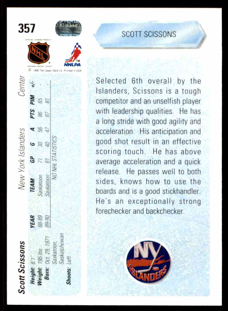 1990-91 Upper Deck Scott Scissons #357 on Kronozio