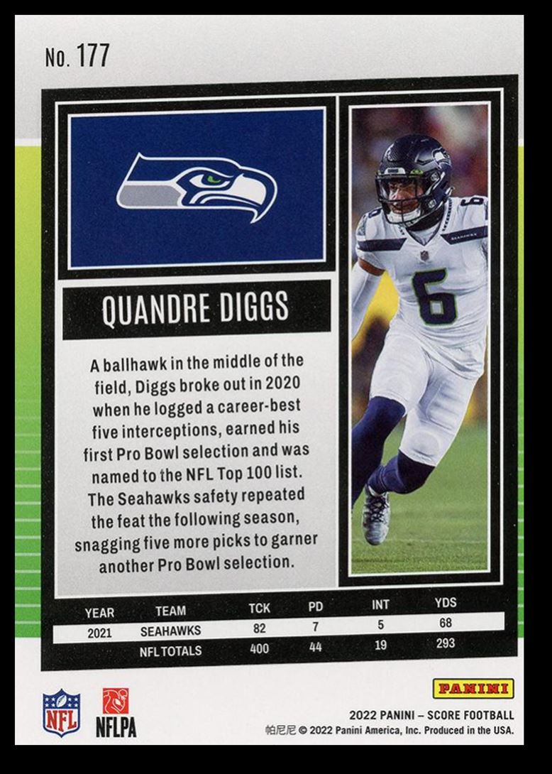 2022 Score Quandre Diggs #177 on Kronozio