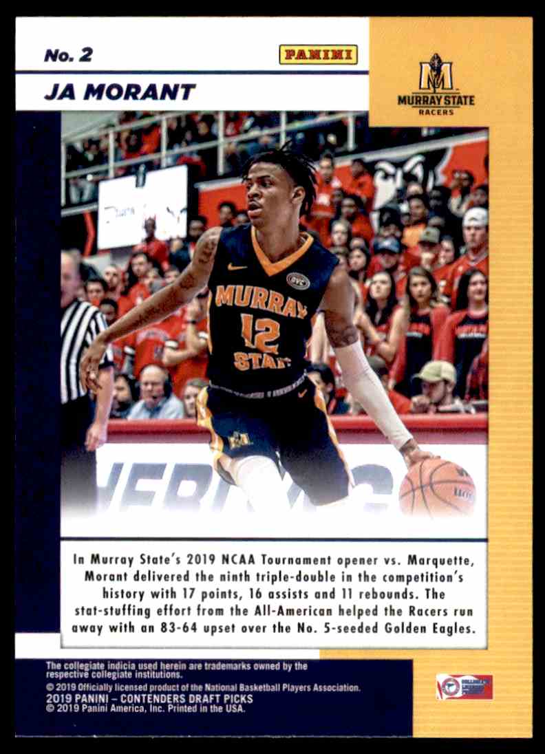 2019-20 Panini Contenders Draft Ja Morant #2 on Kronozio