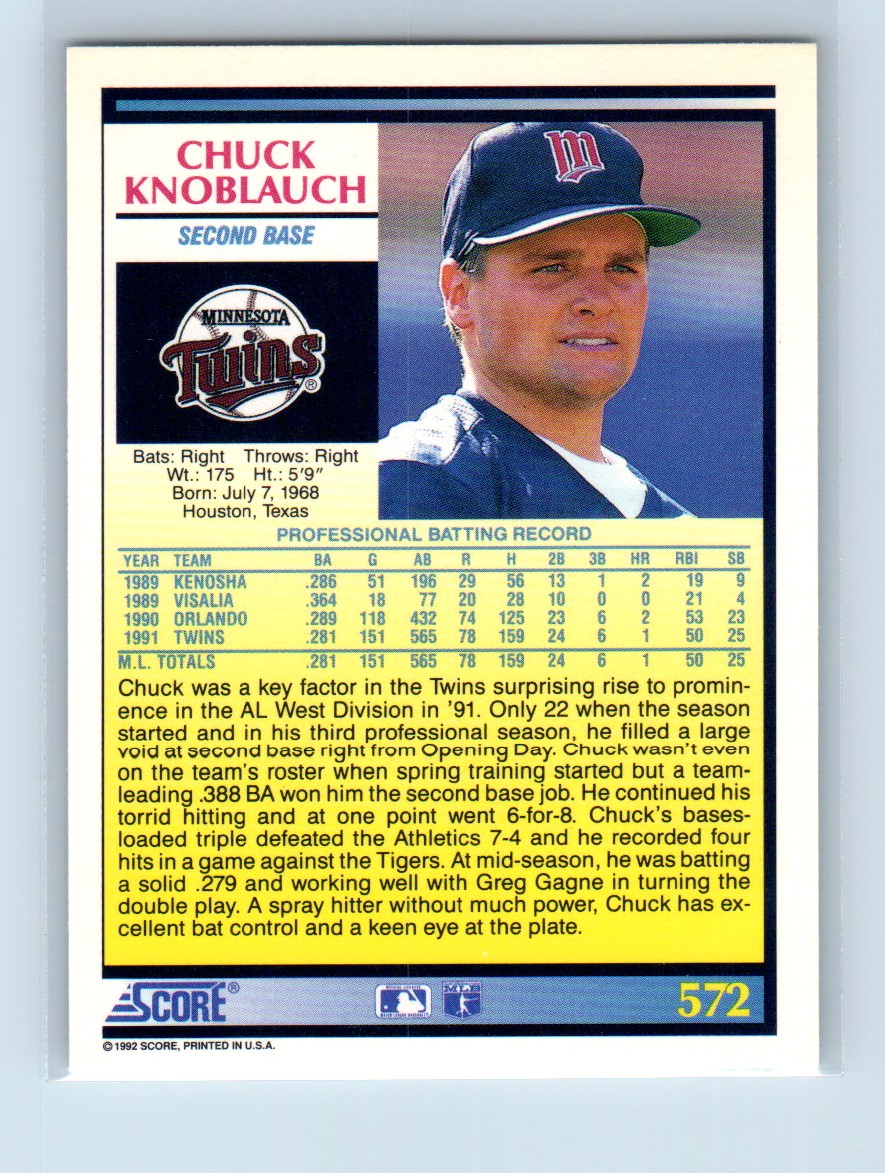 1992 Score - #572 Chuck Knoblauch for sale online | eBay