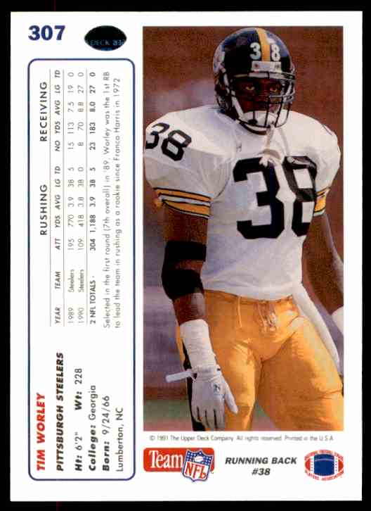 1991 Upper Deck Tim Worley #307 on Kronozio