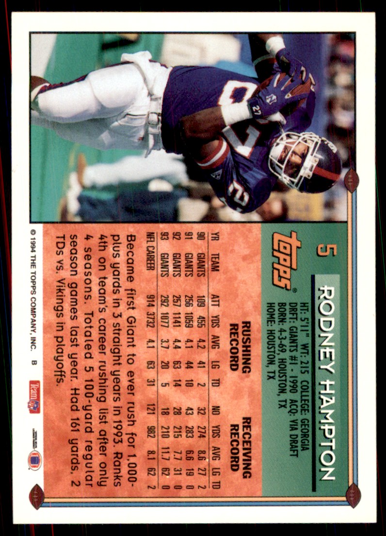 1994 Topps Rodney Hampton #5 on Kronozio