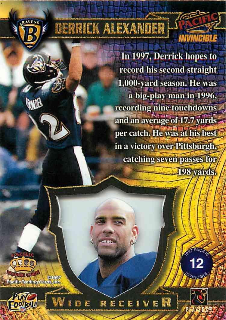 1997 Pacific Invincible Derrick Alexander #12 on Kronozio
