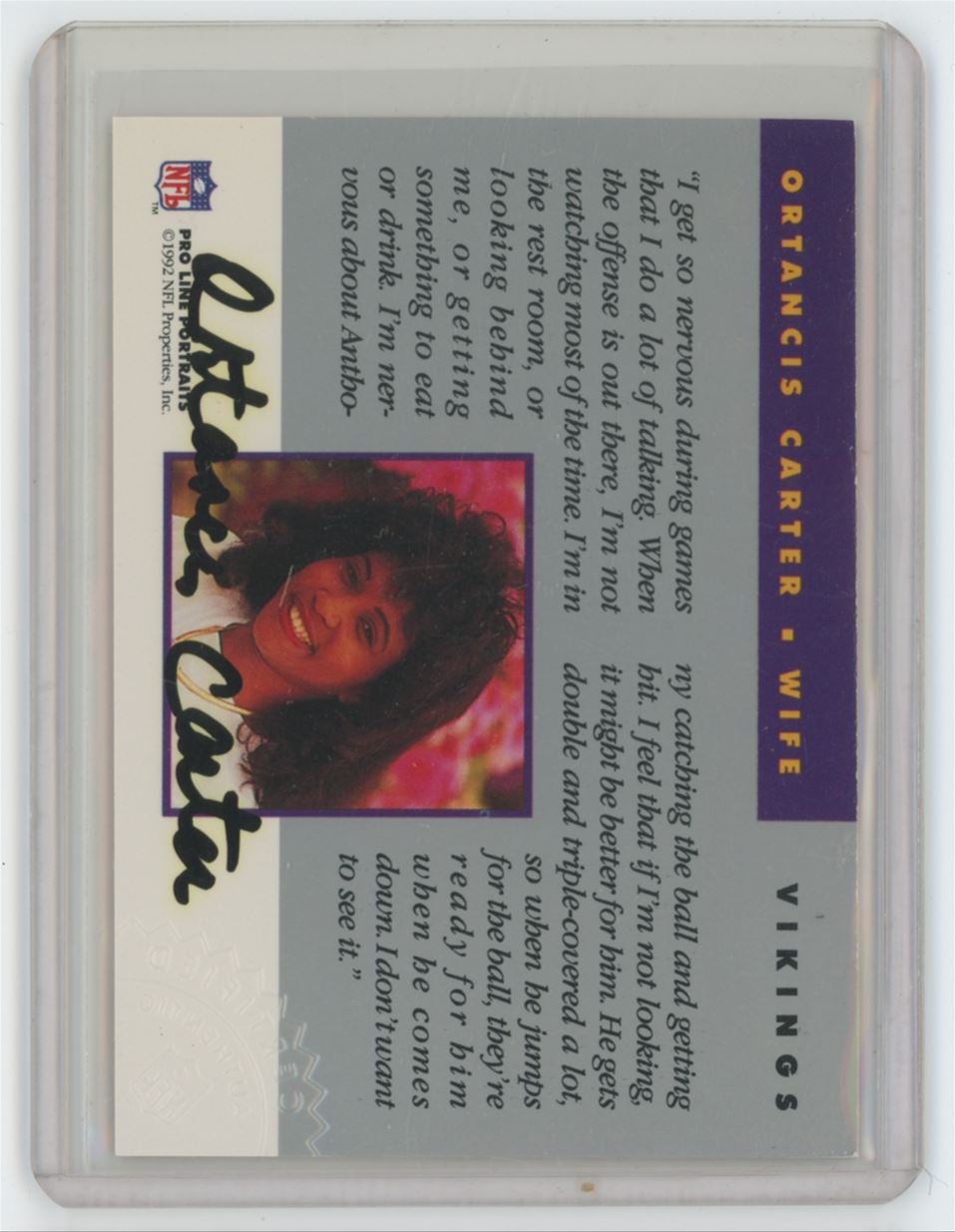 1992 Pro Line Portraits Spirit Autographs Ortancis Carter on Kronozio
