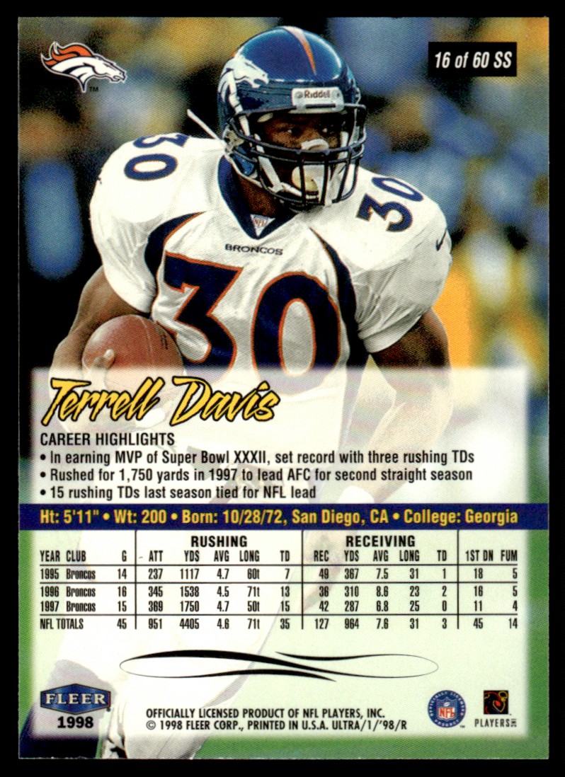 1998 Ultra Sensational 60 Terrell Davis #16SS on Kronozio