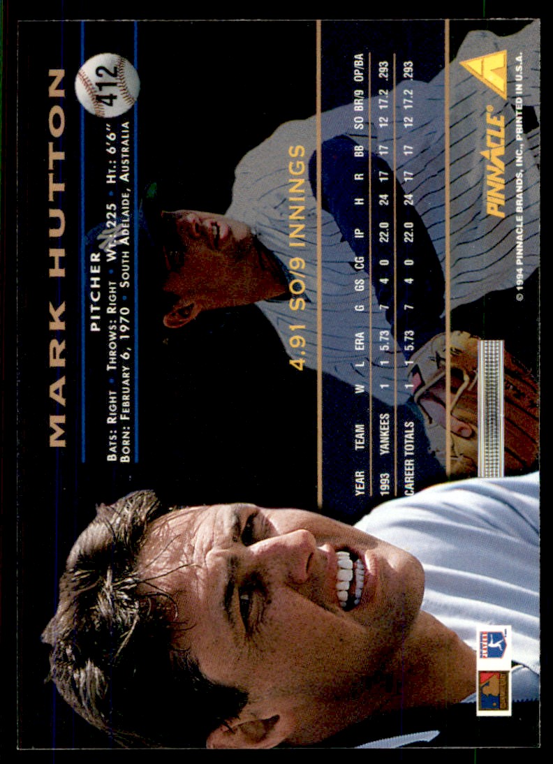 1994 Pinnacle Mark Hutton #412 on Kronozio