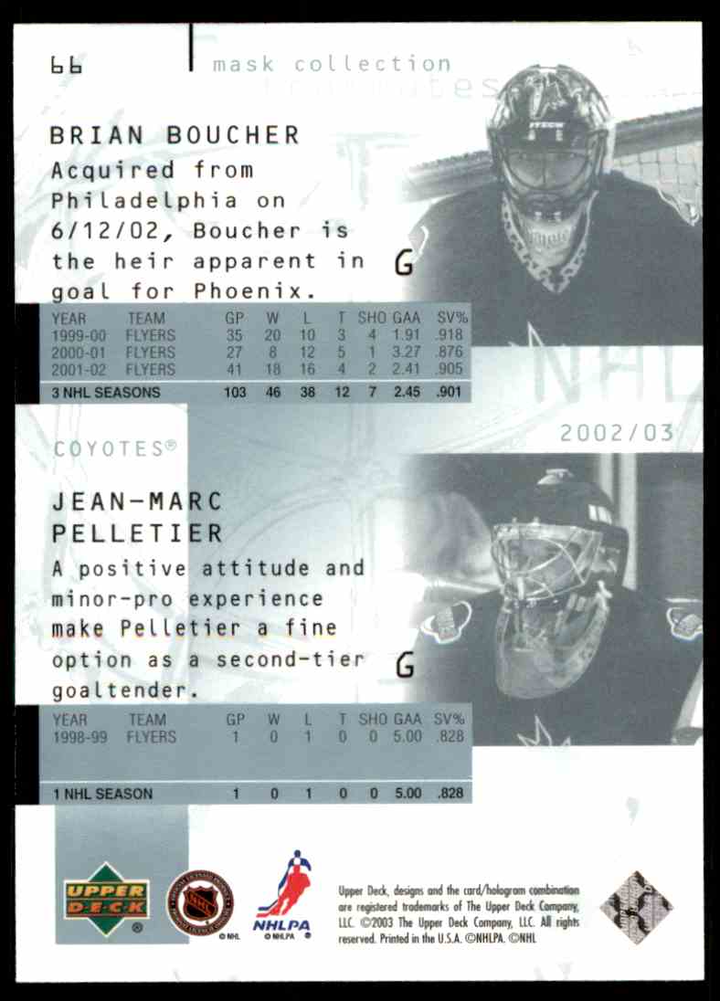 2002-03 Upper Deck Mask Collection Brian Boucher Jean-Marc Pelletier ...