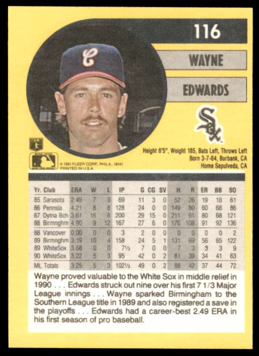 1991 Fleer Wayne Edwards #116 on Kronozio