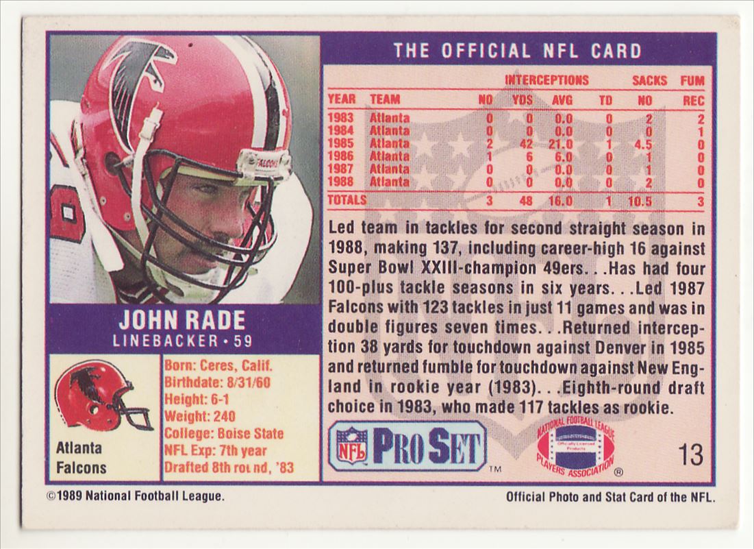 1989 Pro Set John Rade #13 on Kronozio