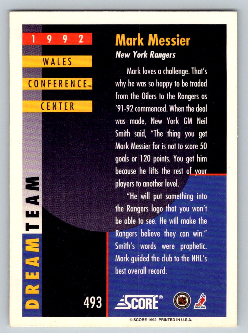 1992-93 Score Hockey Card Mark Messier #493 on Kronozio