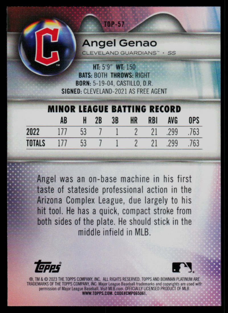 2023 Bowman Platinum Top Prospects Angel Genao #TOP-57 on Kronozio