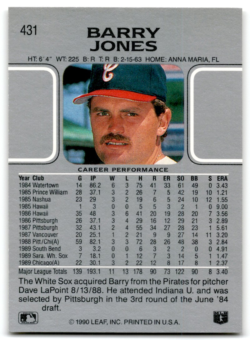 1990 Leaf Barry Jones #431 on Kronozio