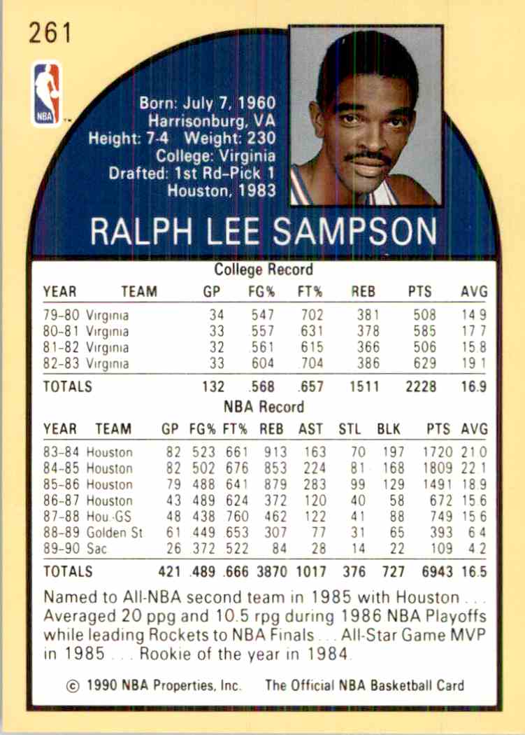 1990-91 NBA Hoops Ralph Sampson #261 on Kronozio