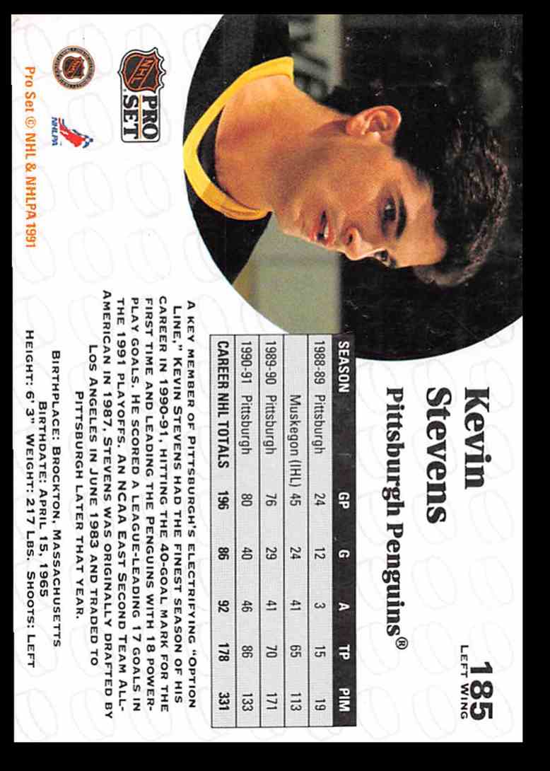1991-92 Pro Set Kevin Stevens #185 on Kronozio