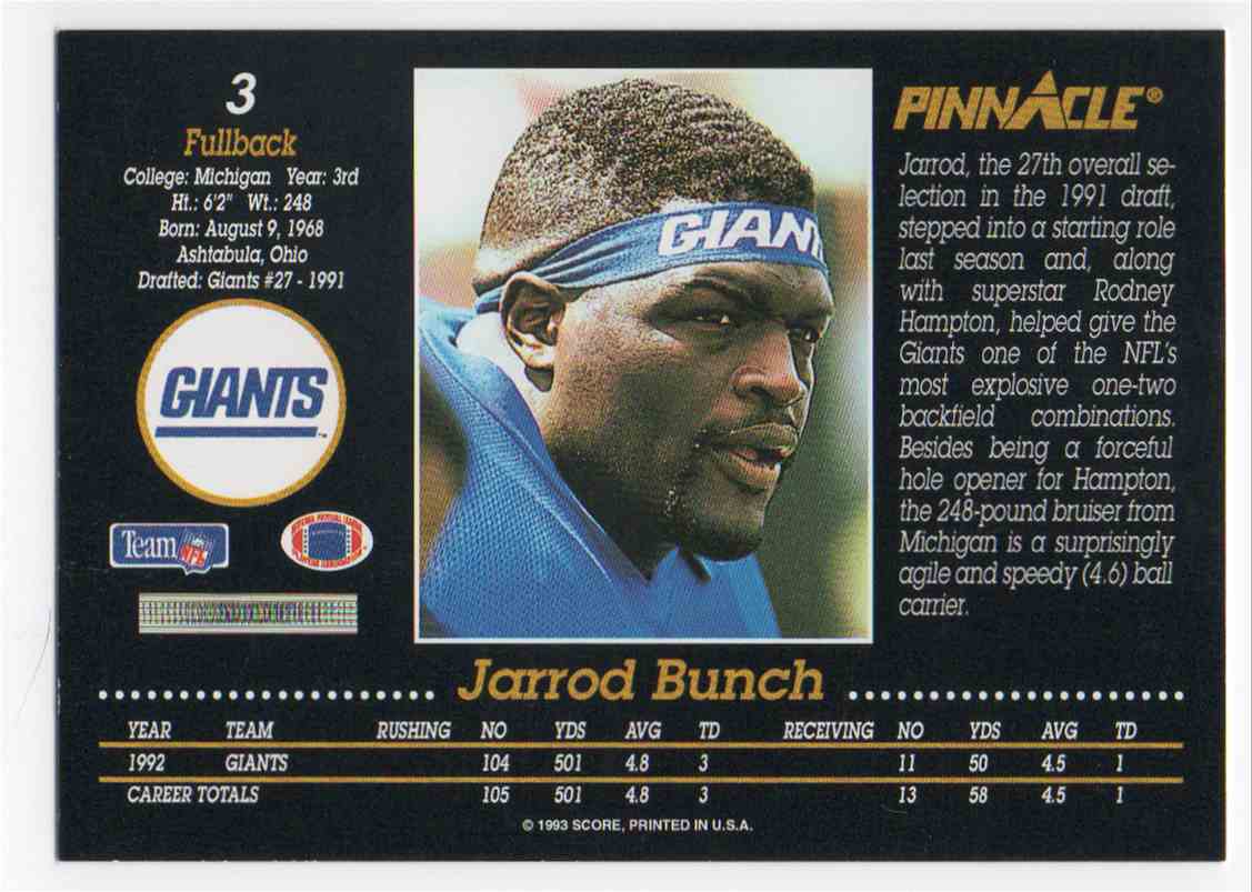 1993 Pinnacle Jarrod Bunch #3 on Kronozio