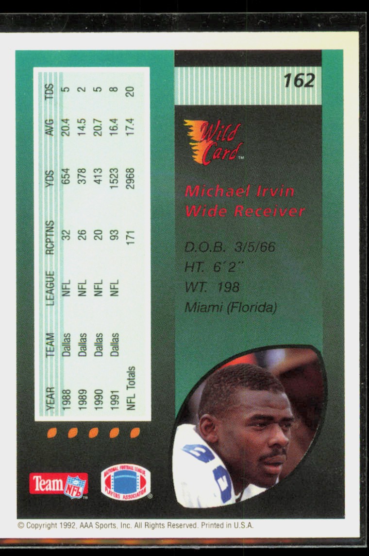 1992 Wild Card 5 Stripe Michael Irvin #162 on Kronozio