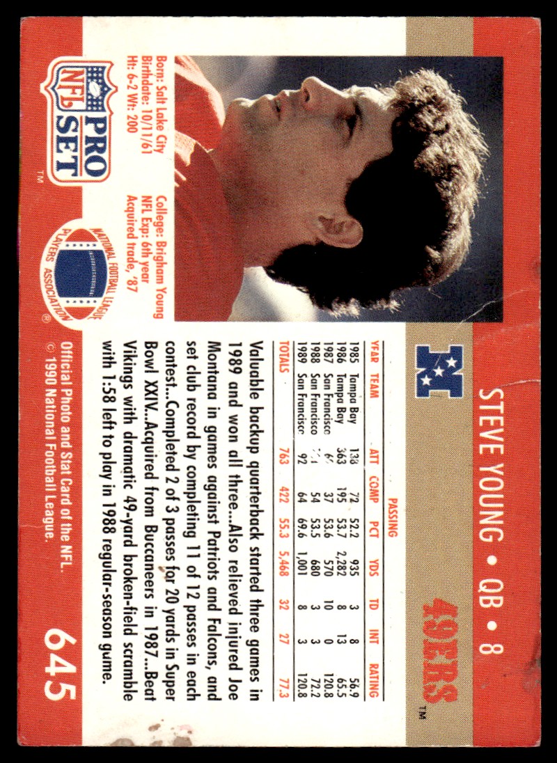 1990 Pro Set Steve Young #645 on Kronozio