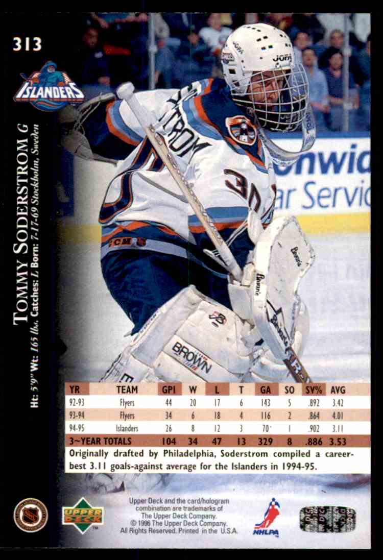 1995-96 Upper Deck Tommy Soderstrom #313 on Kronozio
