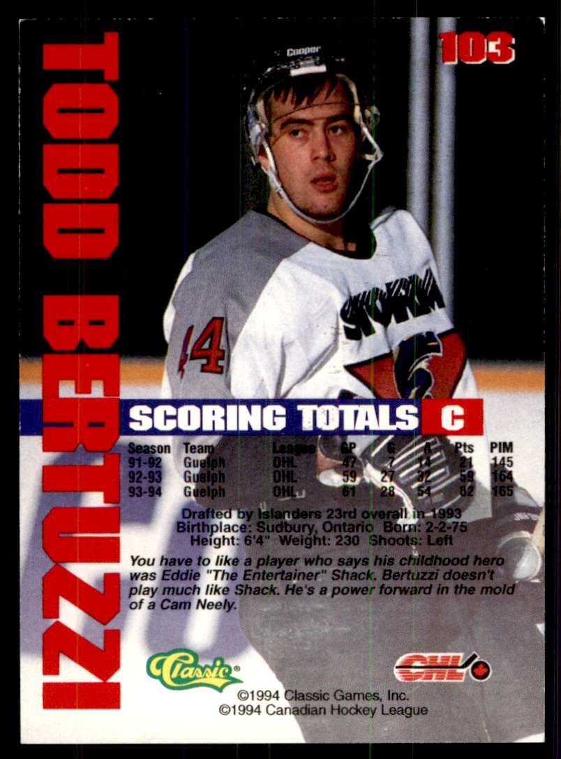 1994-95 Classic Todd Bertuzzi #103 on Kronozio