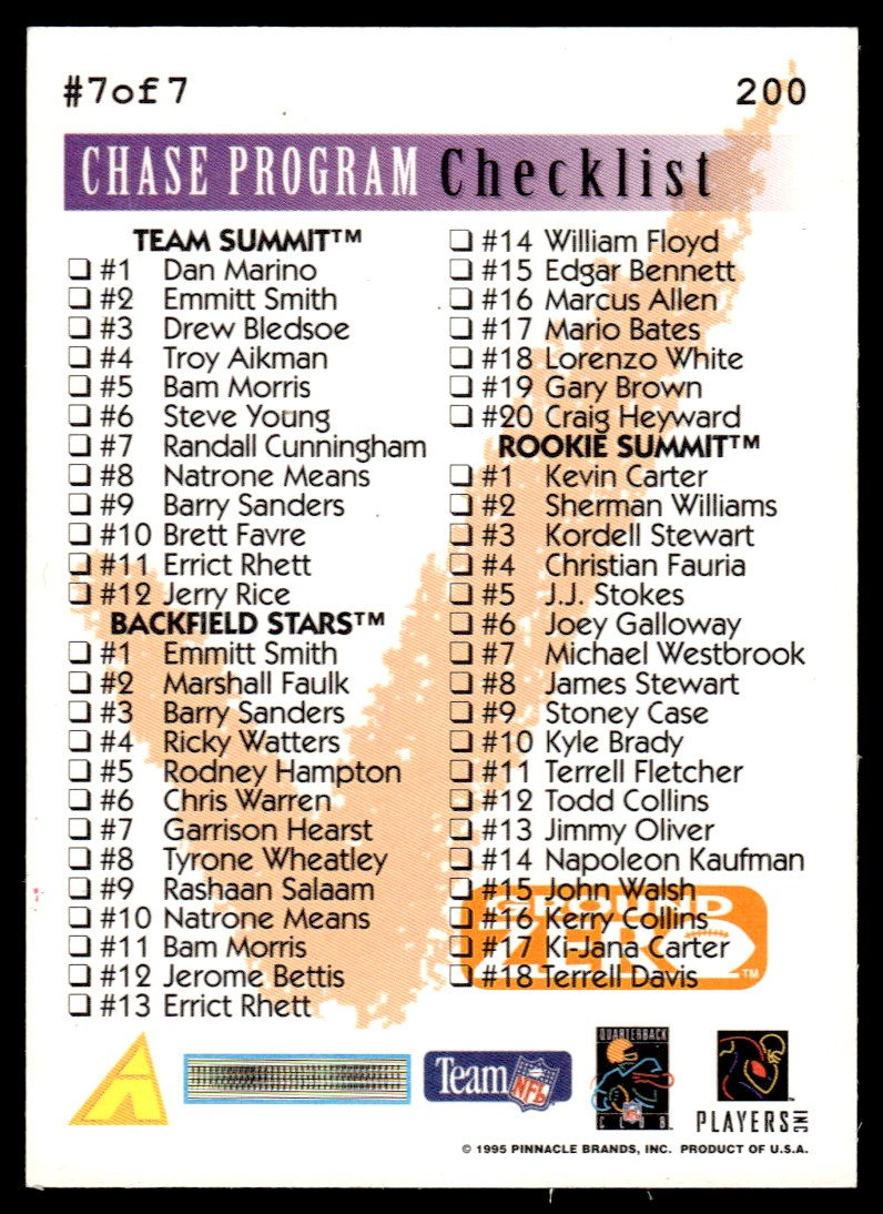 1996 Pinnacle Score Summit Chase Program Checklist 1-18 #200 on Kronozio