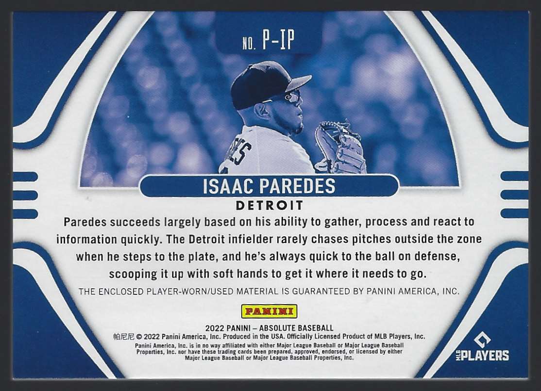 2022 Absolute Patches Isaac Paredes #PIP on Kronozio