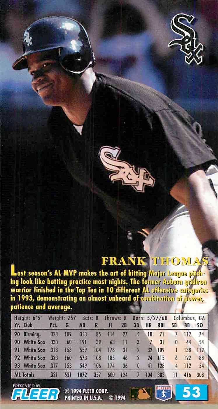 1994 Fleer Extra Bases Frank Thomas #53 on Kronozio