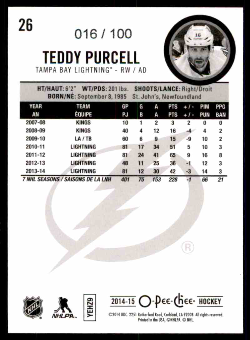2014-15 O-Pee-Chee Black Rainbow Teddy Purcell #26 on Kronozio