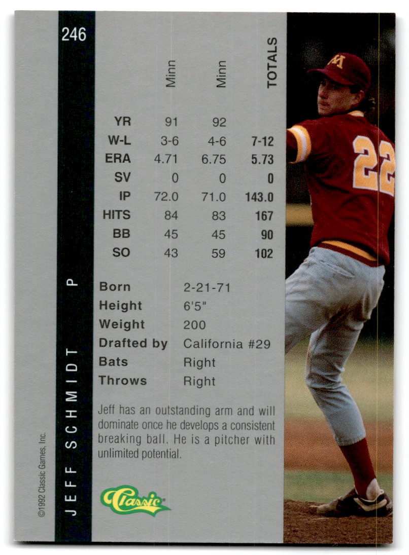 1992 Classic Draft Picks Jeff Schmidt #246 on Kronozio