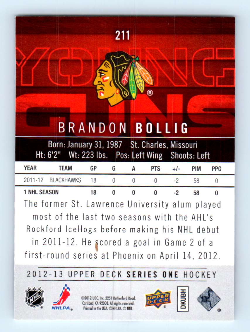 2012-13 Upper Deck Young Guns * Brandon Bollig #211 on Kronozio