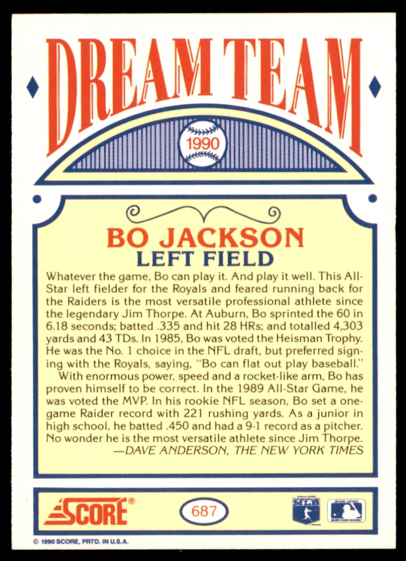 1990 Score Dream Team Bo Jackson #687 on Kronozio