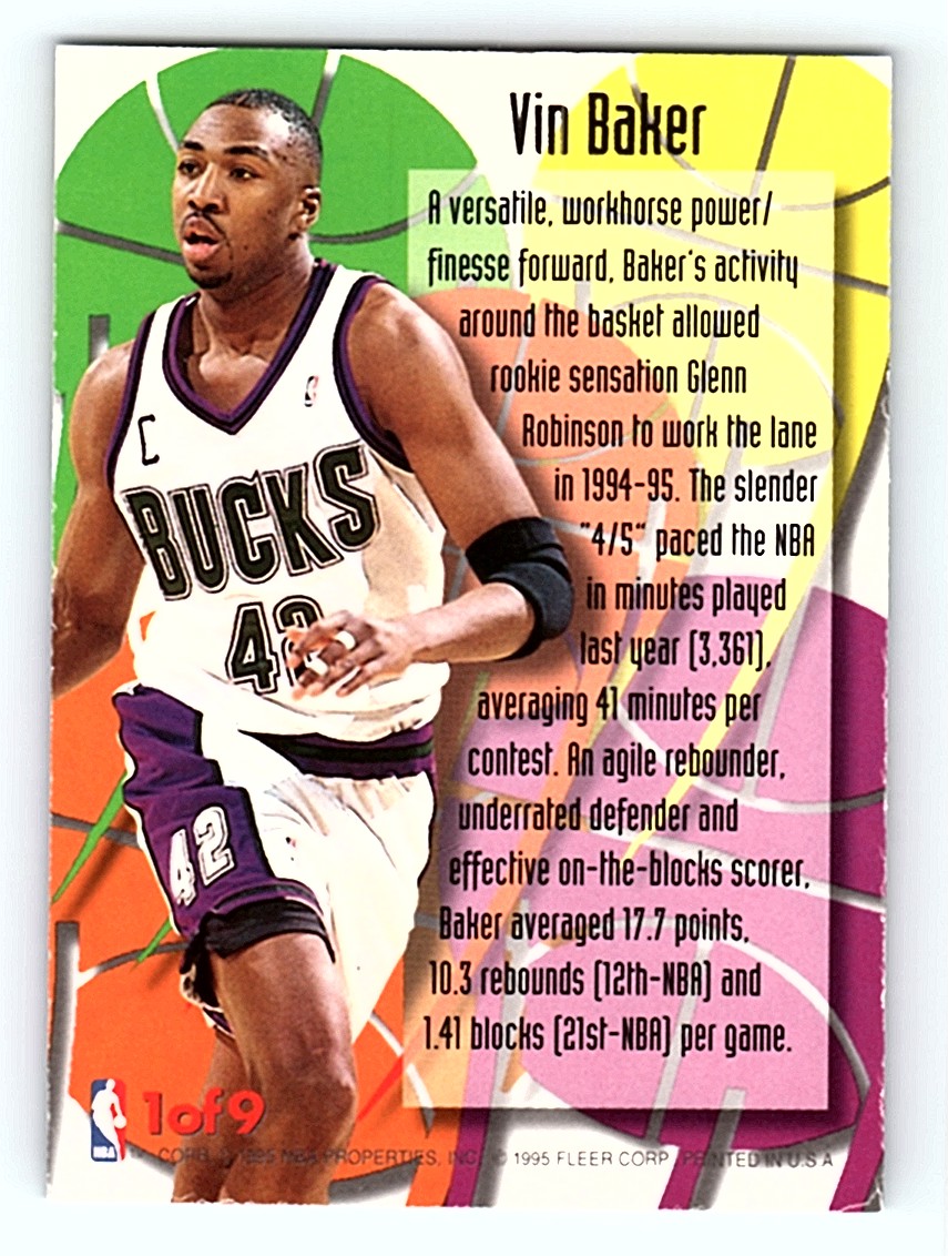 1995-96 Ultra Rising Stars Vin Baker #1 on Kronozio