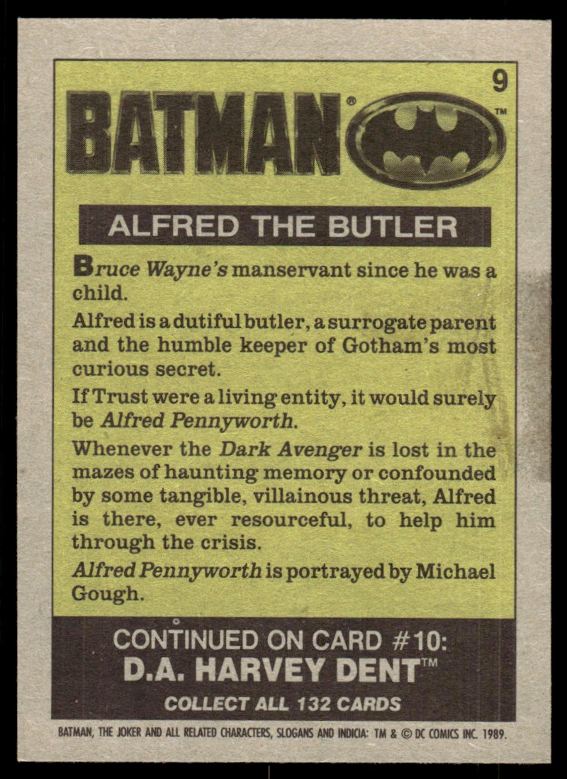 1989 Topps Batman the Movie Alfred the Butler #9 on Kronozio