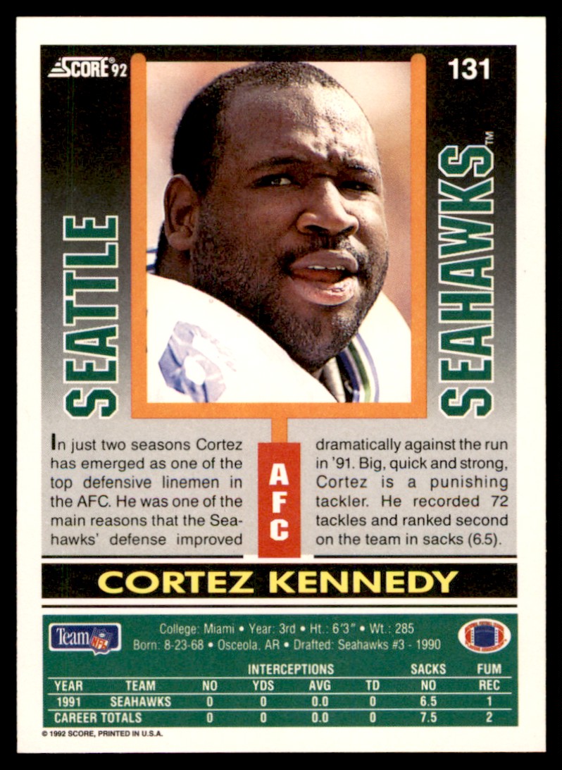 1992 Score Cortez Kennedy #131 on Kronozio