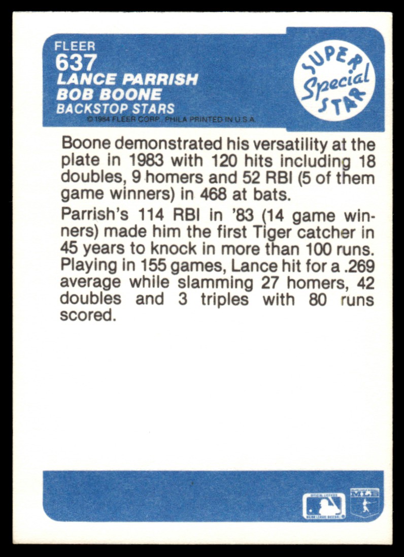 1984 Fleer Lance Parrish/Bob Boone #637 on Kronozio