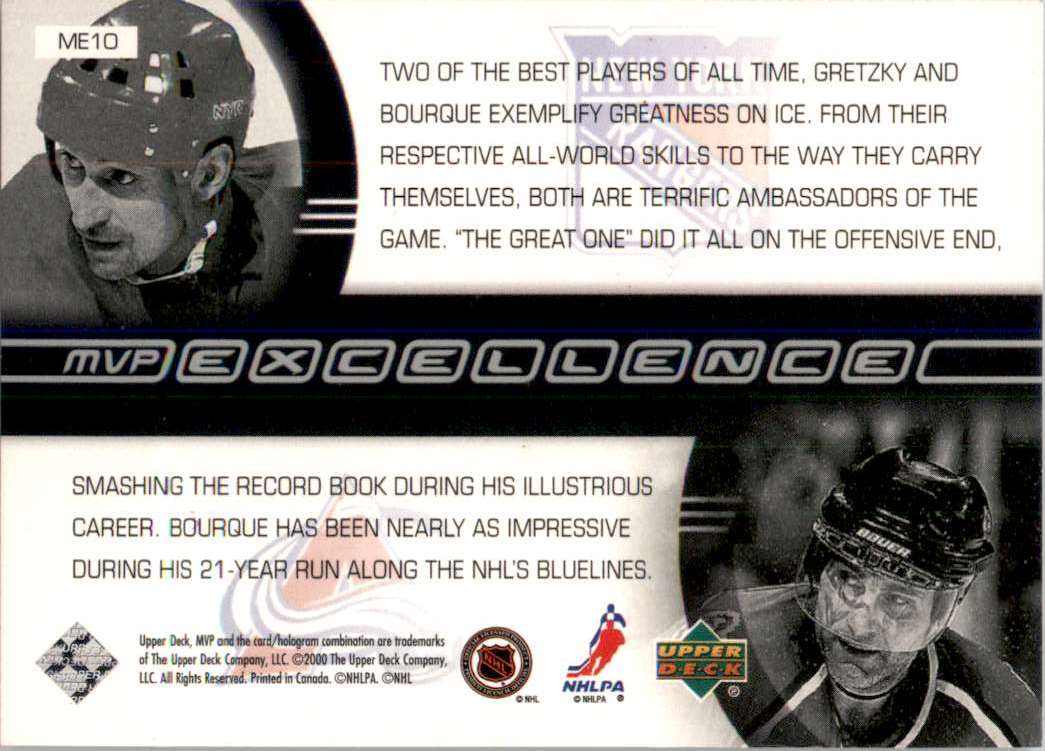 2000-01 Upper Deck MVP Excellence Wayne Gretzky/Raymond Bourque #ME10 ...