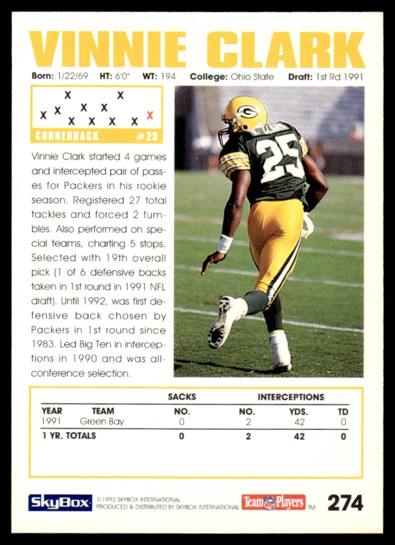 1992 SkyBox Impact Vinnie Clark #274 on Kronozio