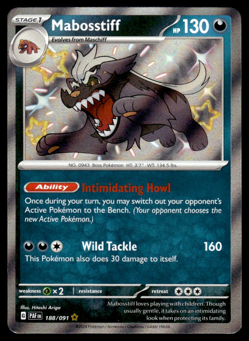 Mabosstiff Baby Shiny Rare #188/091 2024 Pokemon Paldean Fates PAF F6 ...