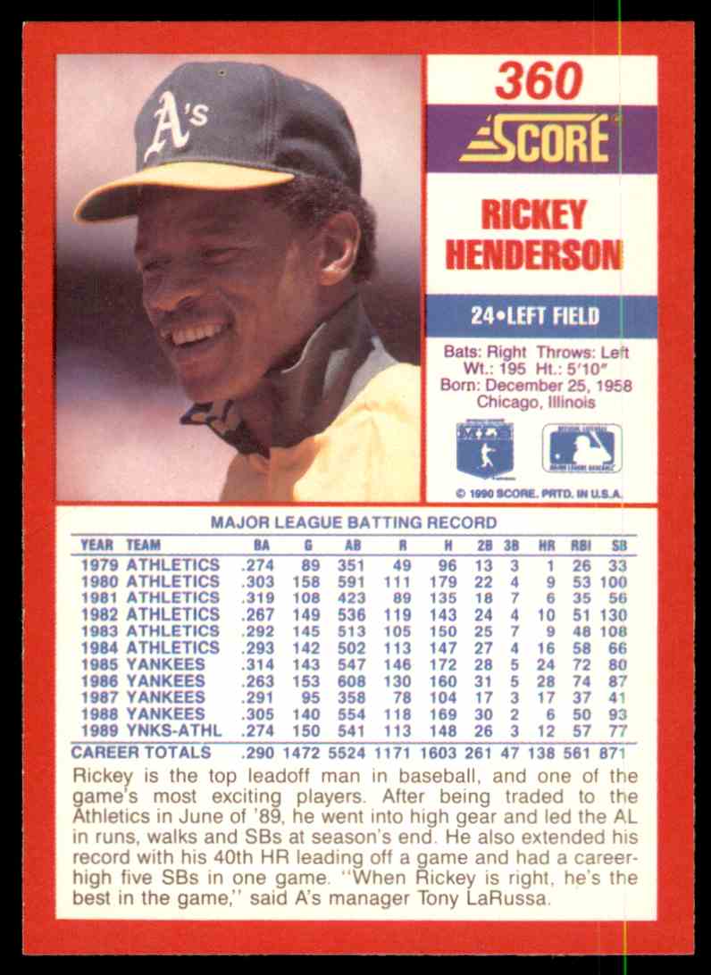 1990 Score Rickey Henderson #360 on Kronozio