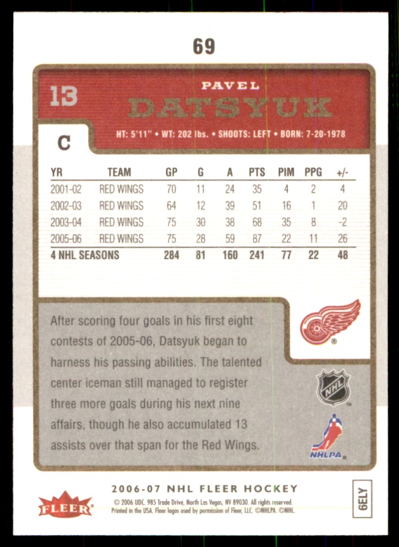 2006-07 Fleer Pavel Datsyuk #69 on Kronozio