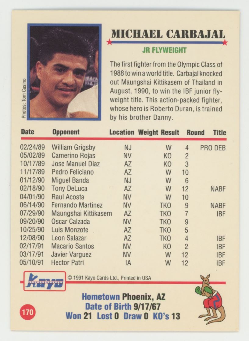 1991 Kayo Michael Carbajal Autograph #170 on Kronozio