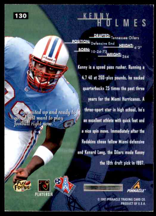 1997 Pinnacle Inside Football Card Kenny Holmes RC #130 on Kronozio